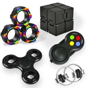 dr.kbder 5pcs fidget toys adults set, autism sensory pack with figette cube magnetic rings pad adhd stress relief for kids teen, cool gadget desk spinner christmas stocking stuffer