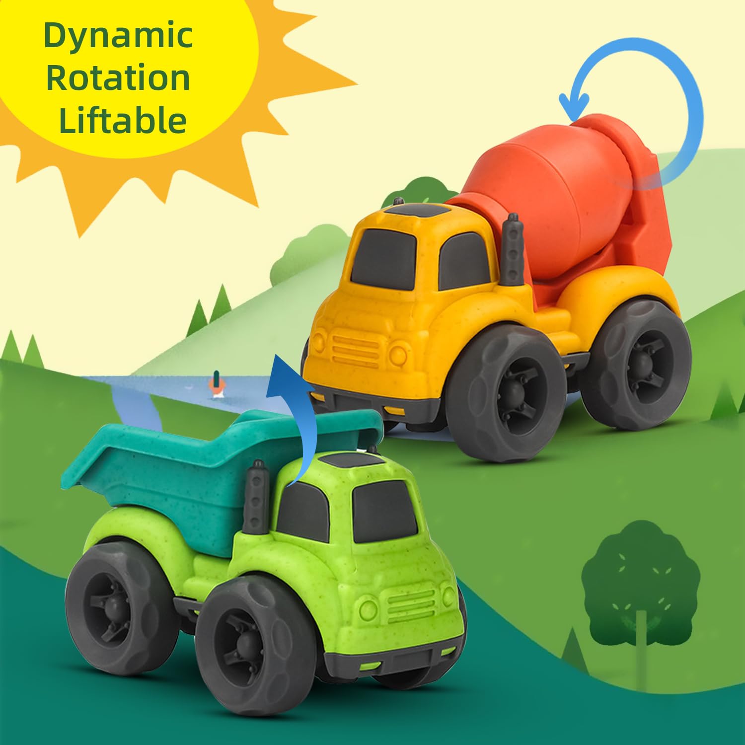 Aigitoy Toddler Car Toys for 1-3 Year Old, BPA Free, Phthalates Free, PVC, Dump Truck, Mixer Cement, Easter Christmas Birthday Gifts for 2 3 4 Year Boy Girl. Dishwasher Safe, Recycled Plastic