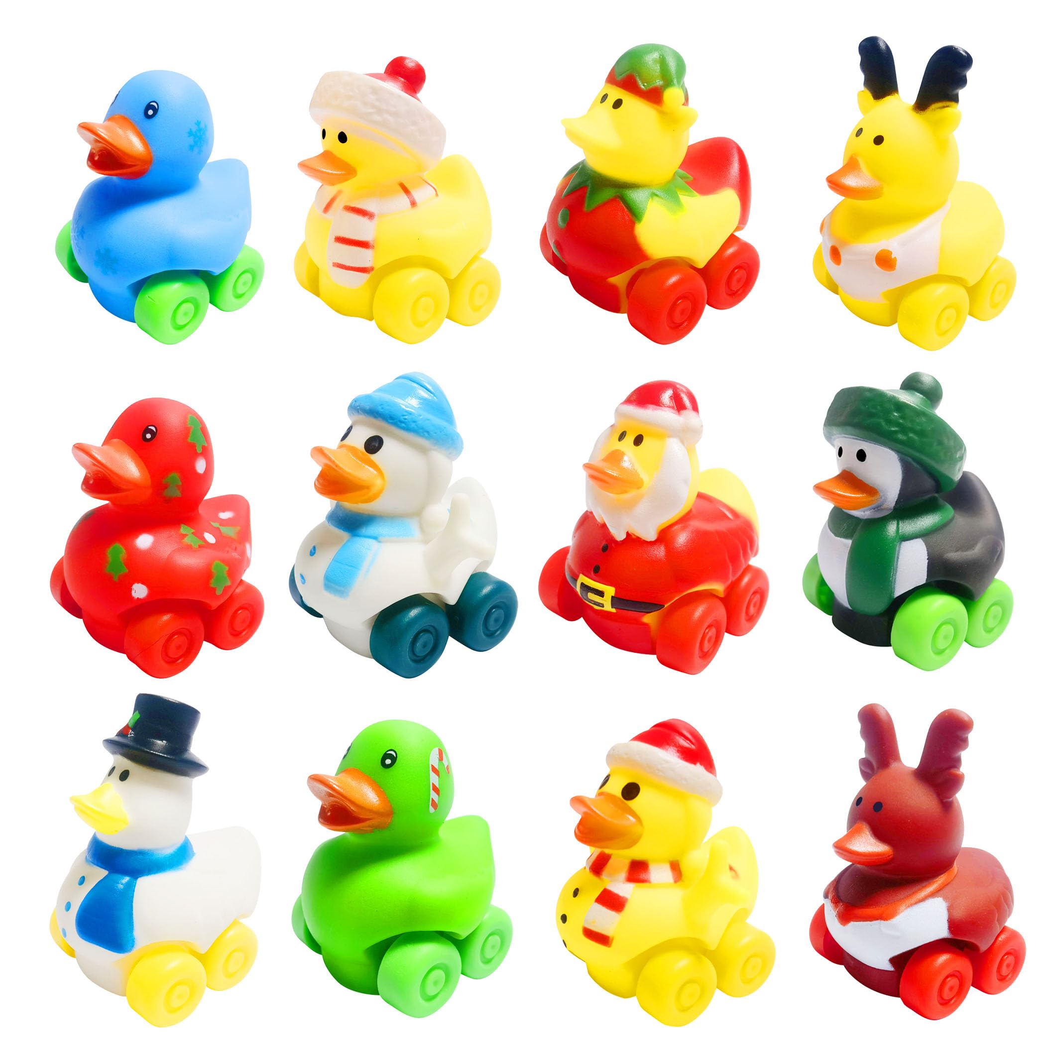 Cherislpy 12 Pcs Christmas Rubber Ducks Cars Soft Bath Toy Vehicles for Babies Kids Girls Boys Birthday Gifts,Christmas Party Favors,Christmas Stocking Stuffers(Christmas)