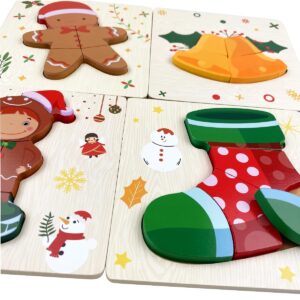 Pinkiwine 4 Pack Christmas Wooden Puzzles for Kids Toddlers Boys Girls Christmas Toys Stocking Stuffers Party Favors Gifts