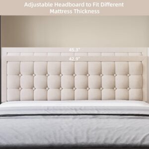 Senfot King Size Bed Frame, Linen Upholstered Platform Bed Frame with Adjustable Headboard and Strong Wooden Slats, Non-Slip and Noise-Free, No Box Spring Needed, Easy Assembly, Off White