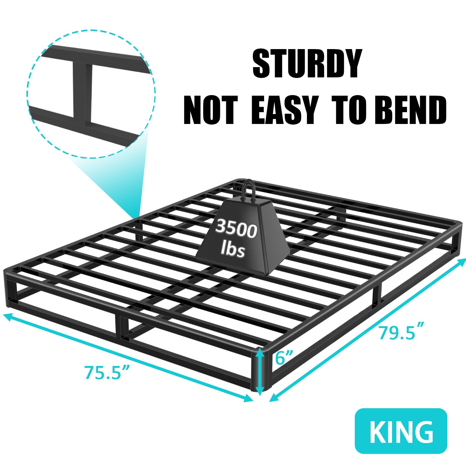 Firpeesy 6 Inch King Bed Frame with Round Corner Edges, Low Profile King Metal Platform Bed Frame with Steel Slat Support, No Box Spring Needed/Easy Assembly/Noise Free Mattress Foundation