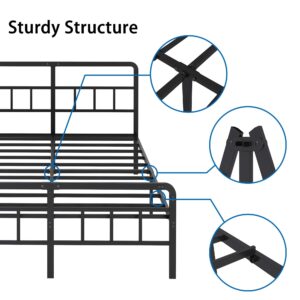 HOBINCHE King Size Metal Bed Frame with Headboard and Footboard, 14 Inch Black Heavy Duty Mattress Foundation with Steel Slat Support, No Box Spring Needed, Noise Free