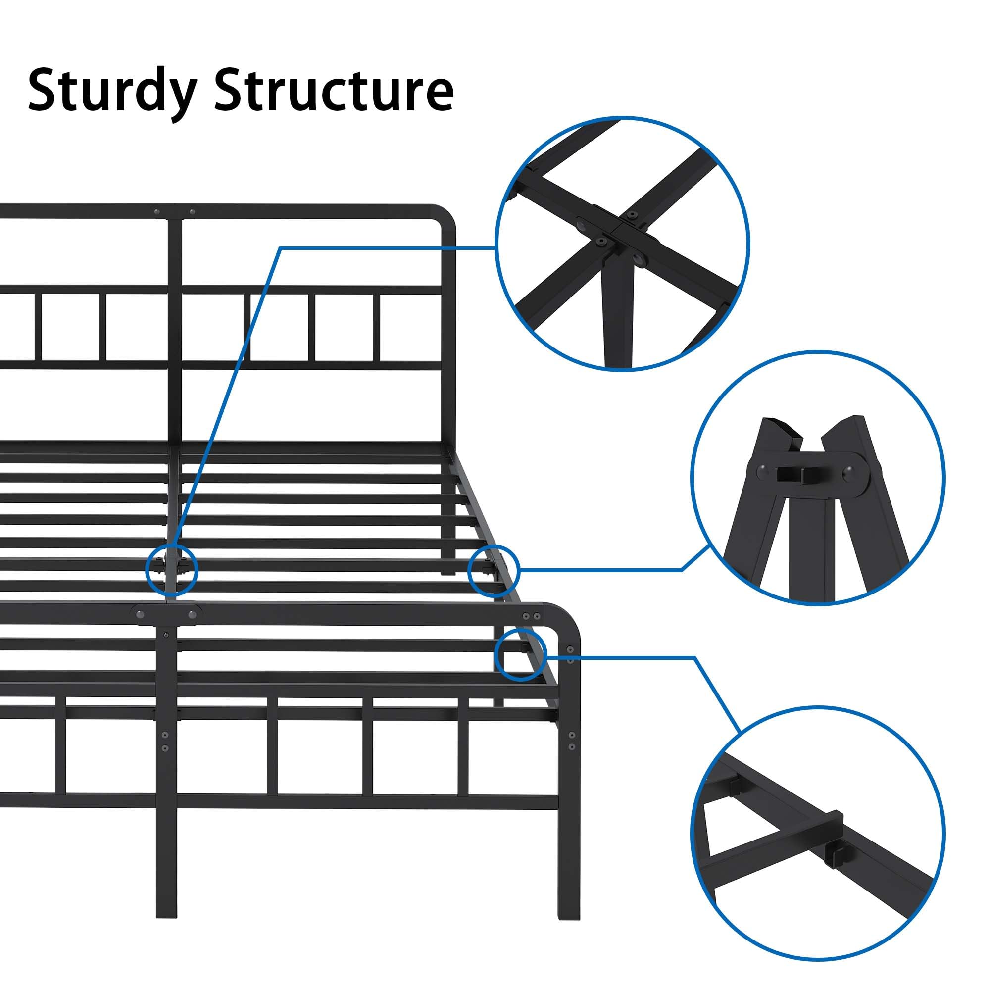 HOBINCHE King Size Metal Bed Frame with Headboard and Footboard, 14 Inch Black Heavy Duty Mattress Foundation with Steel Slat Support, No Box Spring Needed, Noise Free