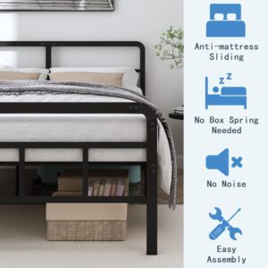 HOBINCHE King Size Metal Bed Frame with Headboard and Footboard, 14 Inch Black Heavy Duty Mattress Foundation with Steel Slat Support, No Box Spring Needed, Noise Free