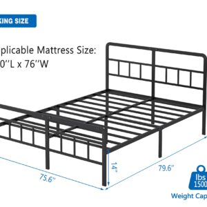 HOBINCHE King Size Metal Bed Frame with Headboard and Footboard, 14 Inch Black Heavy Duty Mattress Foundation with Steel Slat Support, No Box Spring Needed, Noise Free