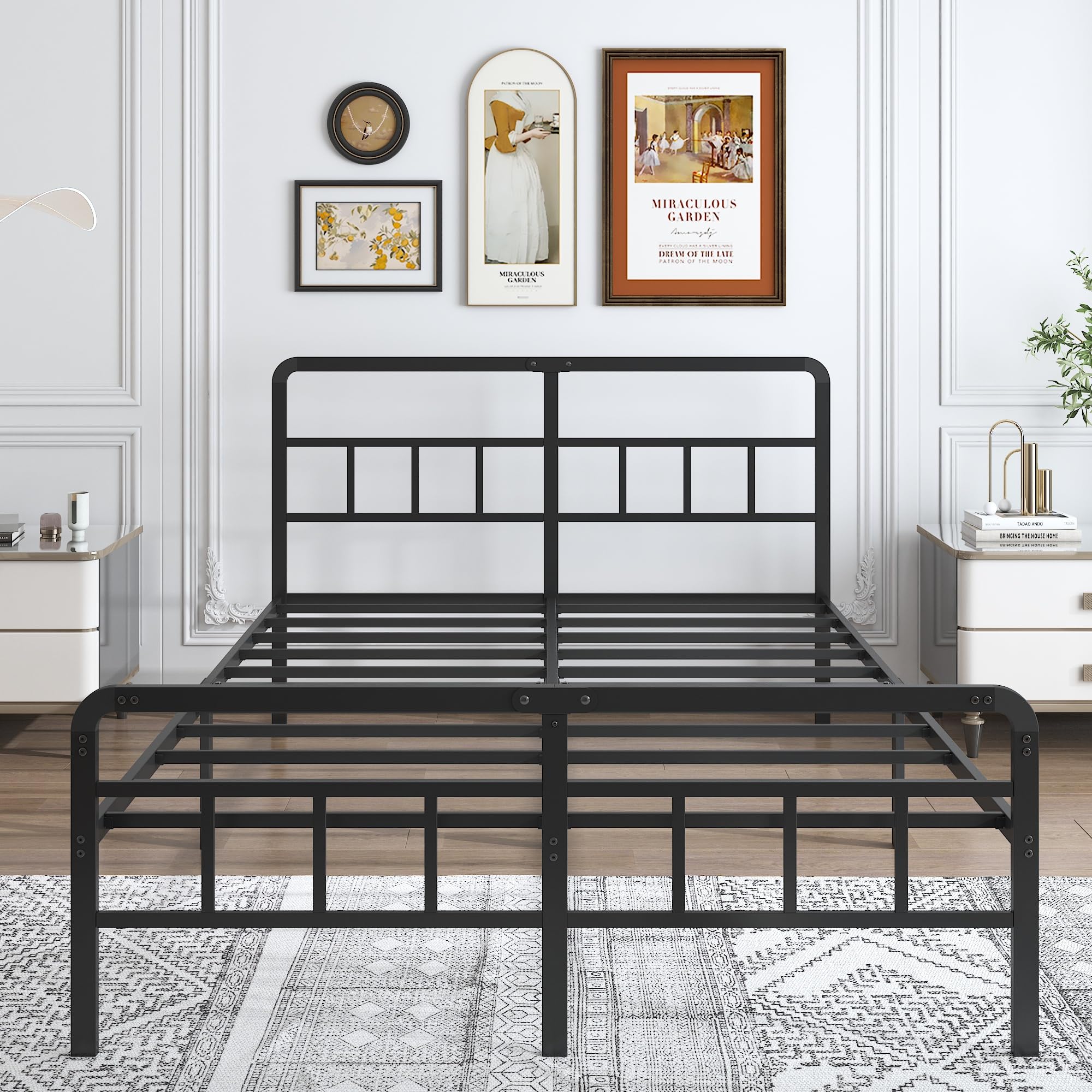 HOBINCHE King Size Metal Bed Frame with Headboard and Footboard, 14 Inch Black Heavy Duty Mattress Foundation with Steel Slat Support, No Box Spring Needed, Noise Free