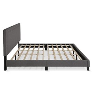 Furinno Laval Double Row Nail Head Upholstered Platform Bed Frame, King, Stone