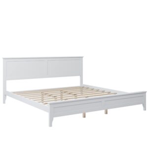 LZ LEISURE ZONE King Size Platform Bed, Modern Solid Wood King Platform Bed Frame, No Box Spring Needed, White