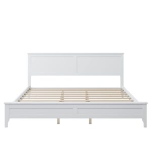 LZ LEISURE ZONE King Size Platform Bed, Modern Solid Wood King Platform Bed Frame, No Box Spring Needed, White