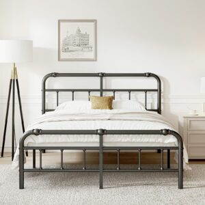 restville king size metal bed frame 14 inch high heavy duty platform no box spring needed with headboard & footboard noise-free black