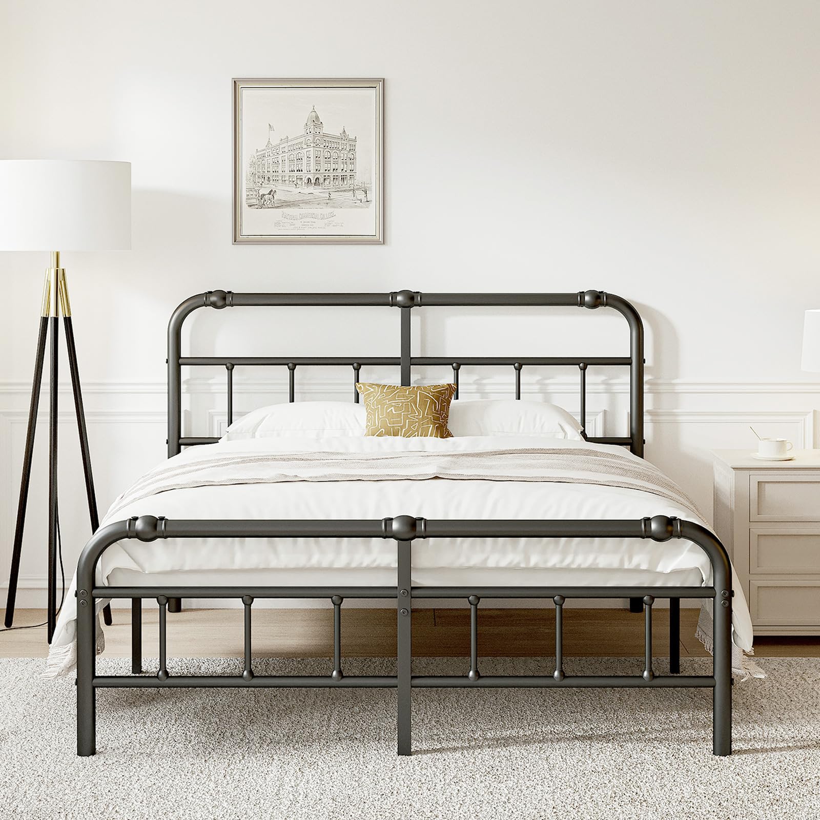 RestVille King Size Metal Bed Frame 14 INCH High Heavy Duty Platform No Box Spring Needed with Headboard & Footboard Noise-Free Black