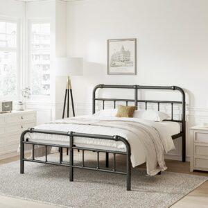 RestVille King Size Metal Bed Frame 14 INCH High Heavy Duty Platform No Box Spring Needed with Headboard & Footboard Noise-Free Black