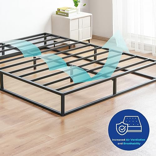 Olee Sleep 9 Inch Modern Metal Platform Bed Frame, Steel Slat Anti-Slip Support, Steel Mattress Foundation, No Box Spring Needed, Black, King Size