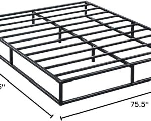 Olee Sleep 9 Inch Modern Metal Platform Bed Frame, Steel Slat Anti-Slip Support, Steel Mattress Foundation, No Box Spring Needed, Black, King Size