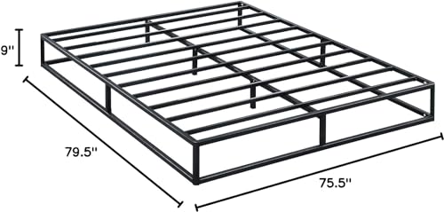 Olee Sleep 9 Inch Modern Metal Platform Bed Frame, Steel Slat Anti-Slip Support, Steel Mattress Foundation, No Box Spring Needed, Black, King Size