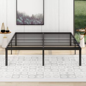 alazyhome 18 inch metal king size bed frame heavy duty platform noise free steel slat support easy assembly noise free no box spring required black