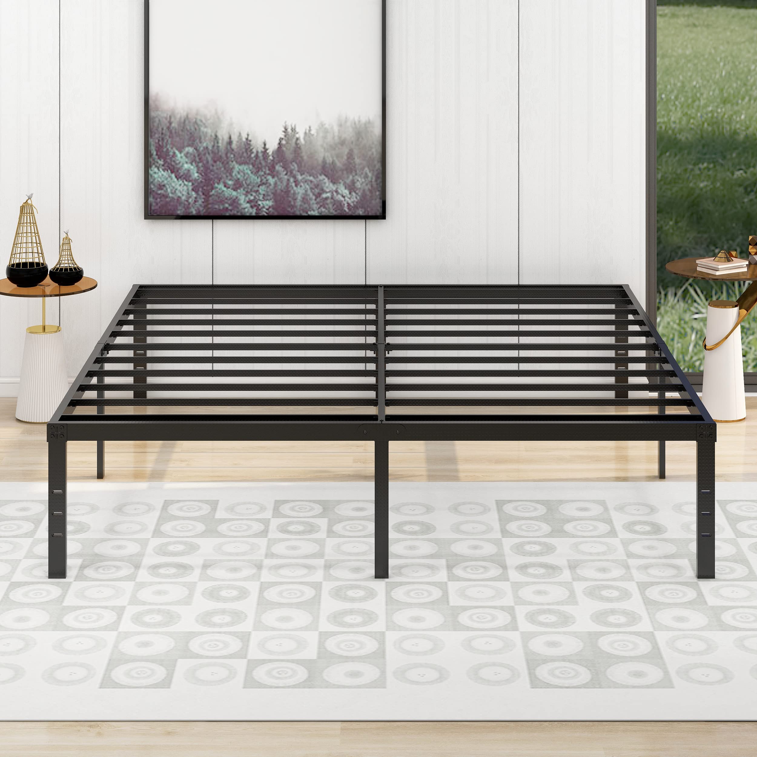 alazyhome 18 Inch Metal King Size Bed Frame Heavy Duty Platform Noise Free Steel Slat Support Easy Assembly Noise Free No Box Spring Required Black