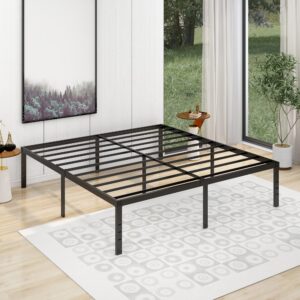 alazyhome 18 Inch Metal King Size Bed Frame Heavy Duty Platform Noise Free Steel Slat Support Easy Assembly Noise Free No Box Spring Required Black