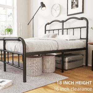 RLDVYA King Bed Frame and Headboard with Footboard, 18 Inch High, Heavy Duty King Size Bed Frame and Headboard, No Box Spring Needed, Under Bed Storage, Easy Assembly, Noise-Free, Black