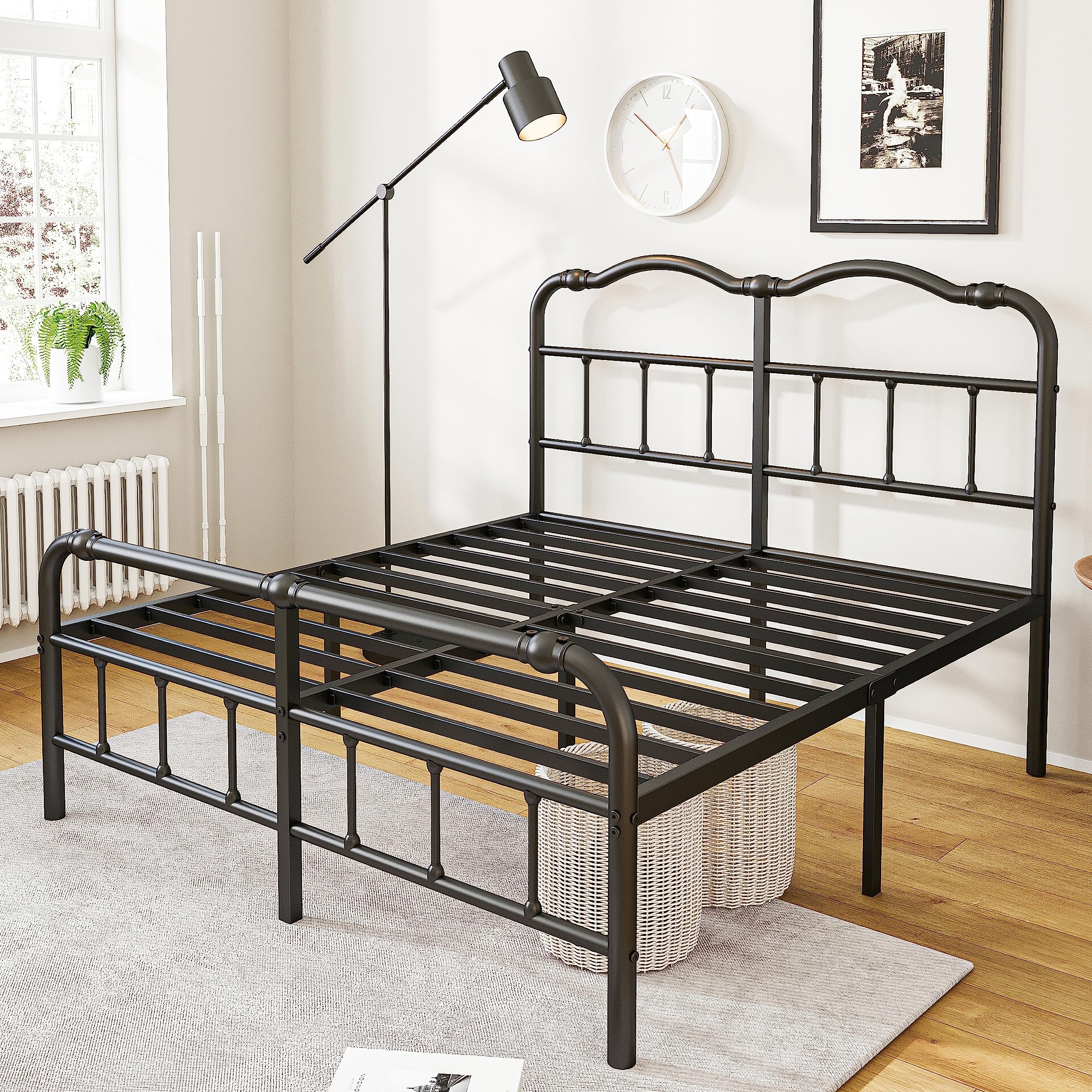 RLDVYA King Bed Frame and Headboard with Footboard, 18 Inch High, Heavy Duty King Size Bed Frame and Headboard, No Box Spring Needed, Under Bed Storage, Easy Assembly, Noise-Free, Black