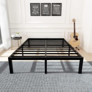 45minst 3600lbs heavy duty bed frame,14 inch sturdy steel slat mattress foundation, metal reinforced platform box spring replacement, easy assembly with quick lock, king