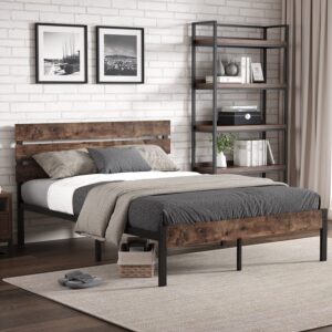 txiyean king size bed frame with wooden headboard/heavy duty metal slats support/no box spring needed/noise free/easy assembly/twin xl/queen/king, king