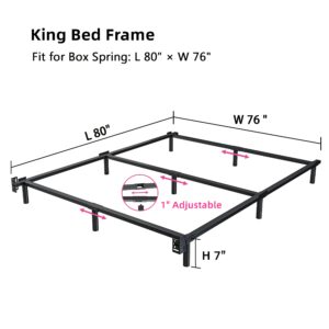 THEOCORATE King Size Bed Frame, 7 Inch Metal Basics Bed Frame, Low Profile Base for Box Spring, 9-Leg Support, Noise-Free, Easy Assembly, Black