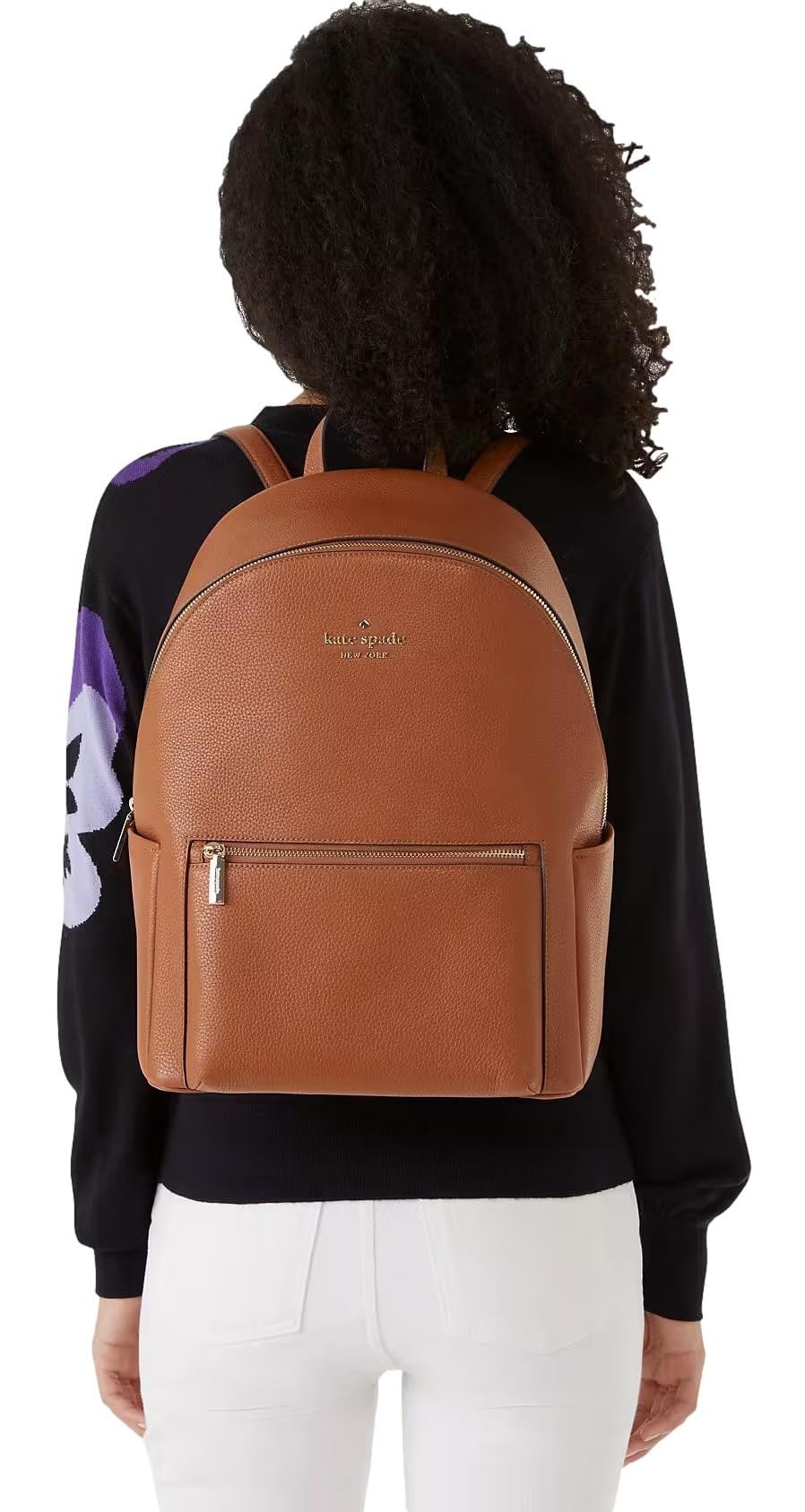 Kate Spade New York Women's Leila Pebbled Leather Large Dome Backpack Bag, Warm Gingerbread