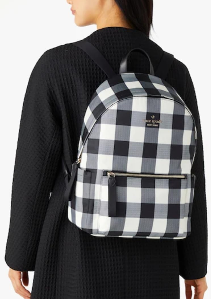 Kate Spade New York Chelsea Large Backpack, Black/White Gingham.