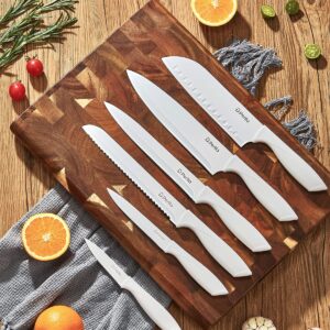 Knife Set, D.Perlla 16 Pieces White Kitchen Knife Set with Acrylic Stand, High Carbon Stainless Steel, Non Stick Coated Knife Block Set, No Rust, Non Slip Handle, Sharp Knife