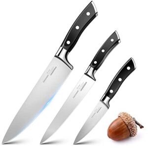 oaksware kitchen knife set 3-piece, ultra sharp kitchen knives, paring knife and utility knife for kitchen, german steel & ergonomic abs-handle