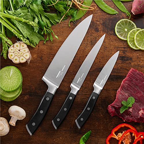 OAKSWARE Kitchen Knife Set 3-Piece, Ultra Sharp Kitchen Knives, Paring Knife and Utility Knife for Kitchen, German Steel & Ergonomic ABS-Handle