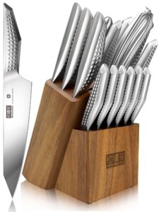 hoshanho kitchen knife set with block, 16-piece sharp japanese stainless steel chef knife set, professional knife block set with sharpener