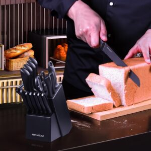 RAXCO Knife Set with Block, Kitchen Knife Set-6 Kitchen Knives,6 Steak Knives,Dishwasher Safe knife set Black(17-1)