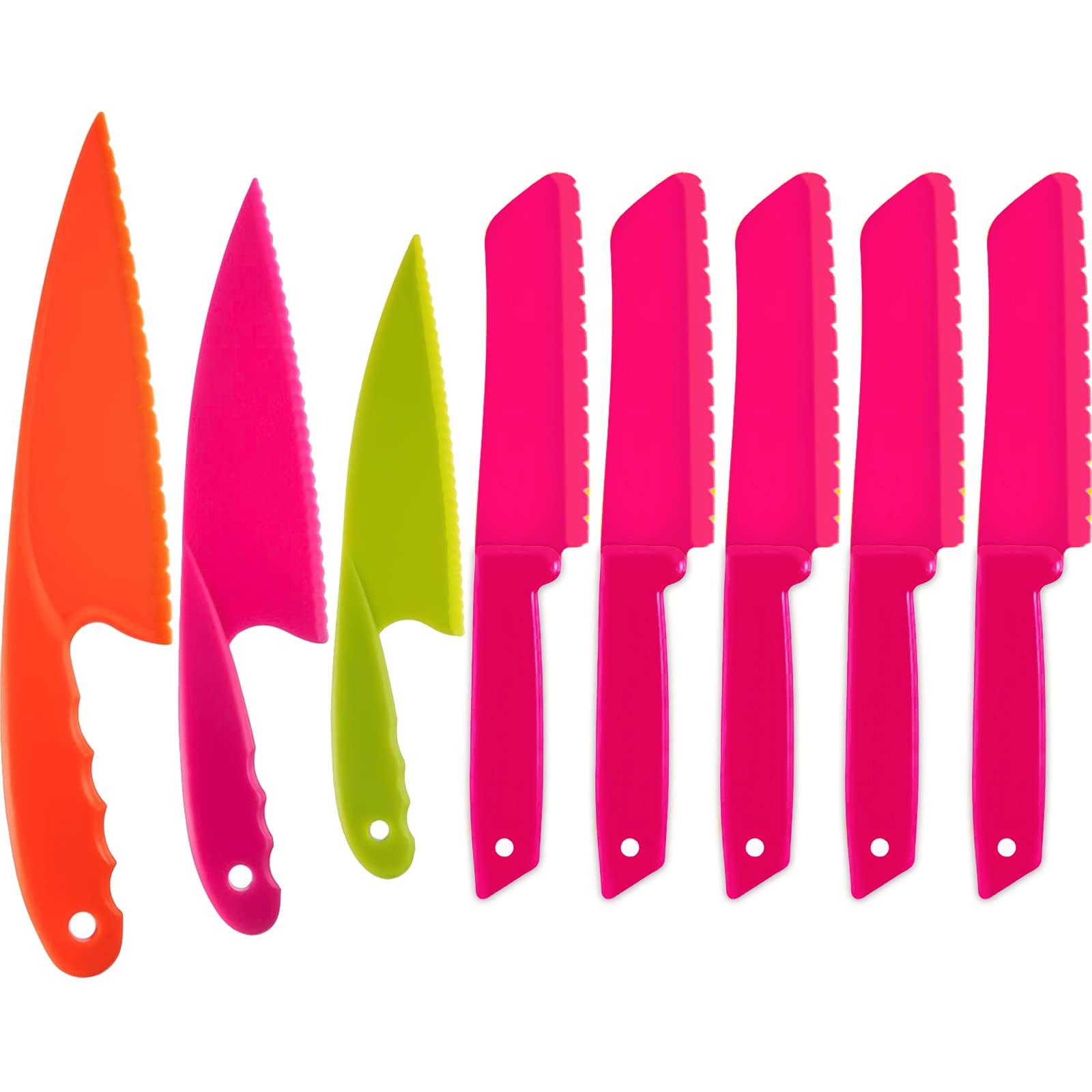 JOVITEC 8 Pieces Kid Plastic Kitchen Knife Set, Children's Safe Cooking Chef Nylon Knives for Fruit, Bread, Cake, Salad, Lettuce Knife Kids' Baking Supplies