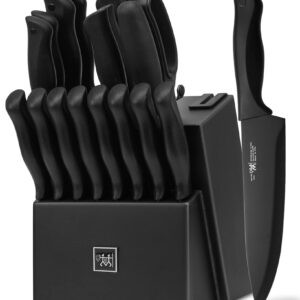 Knife Sets for Kitchen with Block, HUNTER.DUAL 19 Pcs Kitchen Knife Set with Block Self Sharpening, Dishwasher Safe, Anti-slip Handle, Black