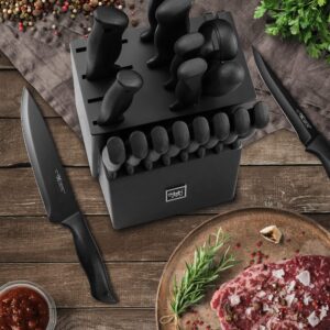 Knife Sets for Kitchen with Block, HUNTER.DUAL 19 Pcs Kitchen Knife Set with Block Self Sharpening, Dishwasher Safe, Anti-slip Handle, Black