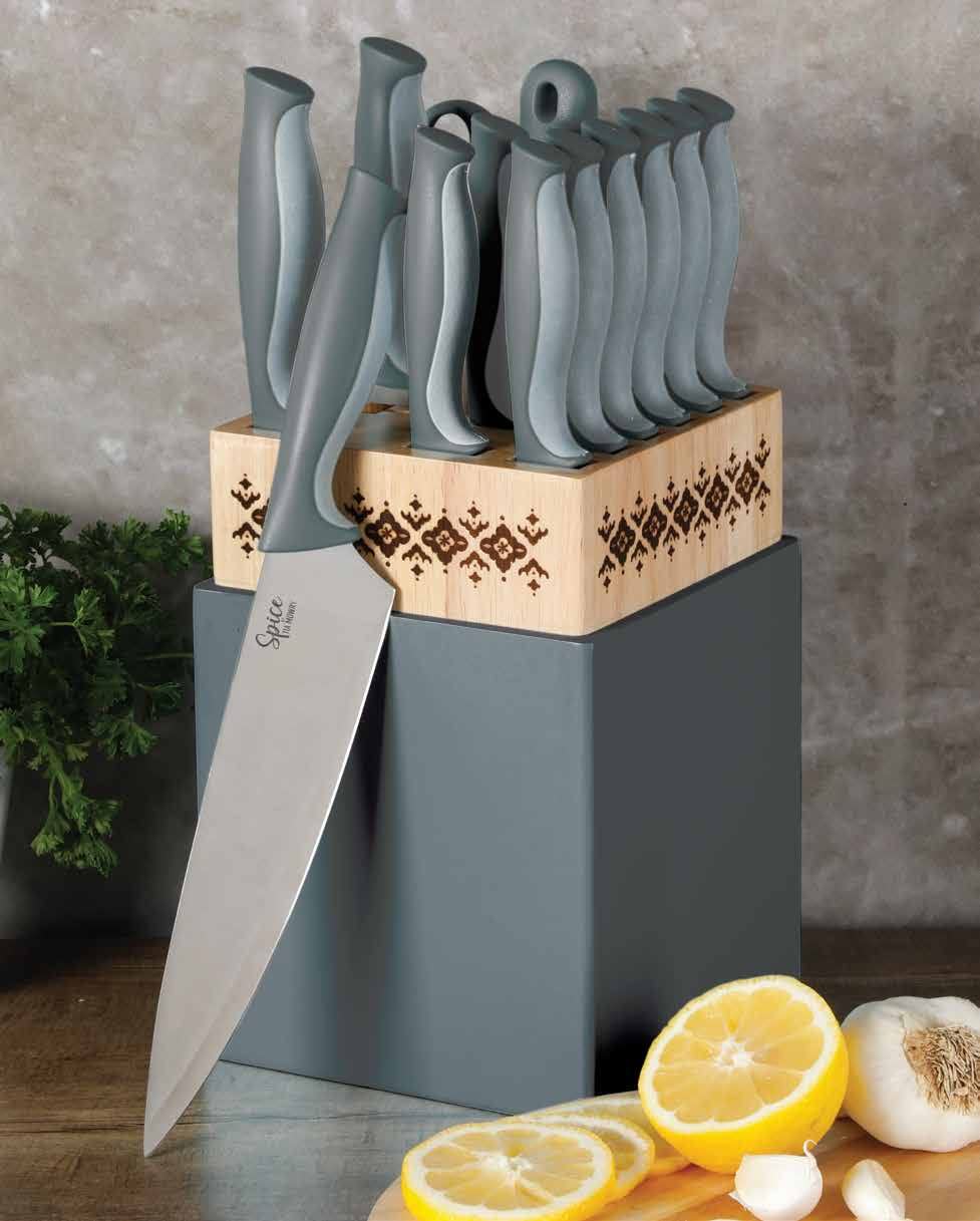 Spice by Tia Mowry Savory Saffron 14 Piece Cutlery Knife Block Set - Gray