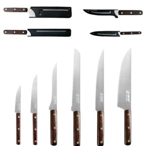 UMOGI Kitchen Knife Set 6 Piece with Sheath Covers in Gift Box - Full Tang Wooden Handle German Stainless Steel - professional Cutlery Knives Set with Chef Slicing Bread Boning Utility Paring Knife