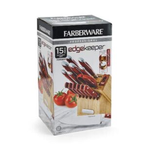 Farberware Professional 15-piece Forged Triple Riveted Knife Block Set with Built-in Edgekeeper Knife Sharpener, High-Carbon Stainless Steel Kitchen Knives, Razor-Sharp Knife set, Red