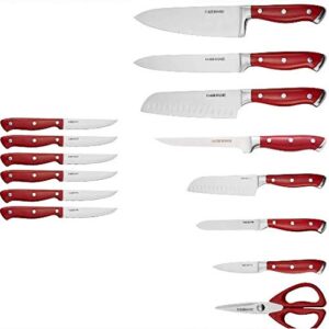 Farberware Professional 15-piece Forged Triple Riveted Knife Block Set with Built-in Edgekeeper Knife Sharpener, High-Carbon Stainless Steel Kitchen Knives, Razor-Sharp Knife set, Red