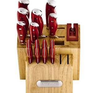 Farberware Professional 15-piece Forged Triple Riveted Knife Block Set with Built-in Edgekeeper Knife Sharpener, High-Carbon Stainless Steel Kitchen Knives, Razor-Sharp Knife set, Red