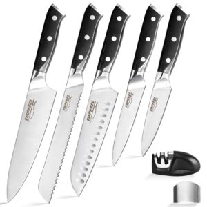 topfeel professional chef knife set 5pcs, 3.5-8 inch set kitchen knives german high carbon stainless steel sharp knife, knives set for kitchen with ergonomic handle