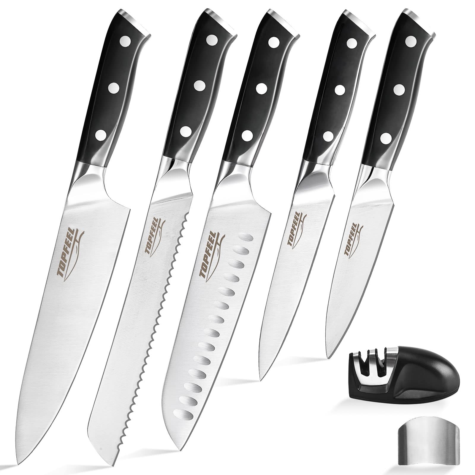 Topfeel Professional Chef Knife Set 5PCS, 3.5-8 Inch Set Kitchen Knives German High Carbon Stainless Steel Sharp Knife, Knives Set for Kitchen with Ergonomic Handle