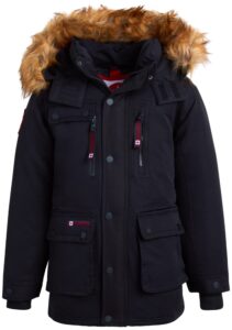 canada weather gear boys winter coat - heavyweight ski jacket, fur trim hood - outerwear parka (8-20), size 10-12, black