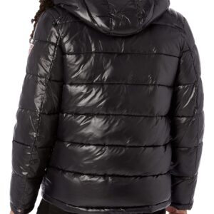 GUESS mens Mid-weight Puffer Jacket With Removable Hood Down Alternative Coat, Black, Small US