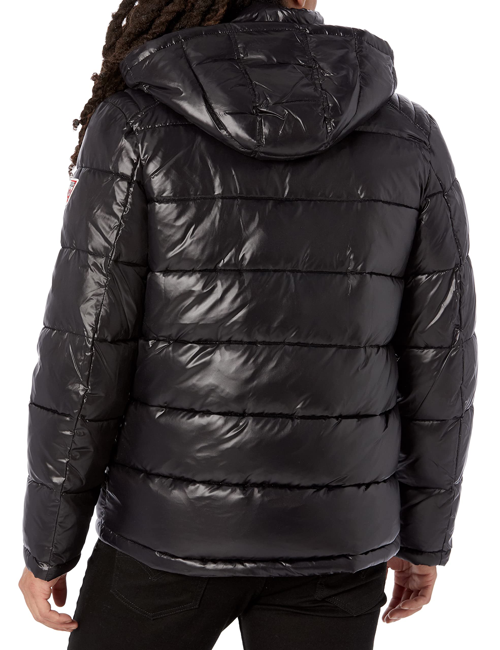 GUESS mens Mid-weight Puffer Jacket With Removable Hood Down Alternative Coat, Black, Small US