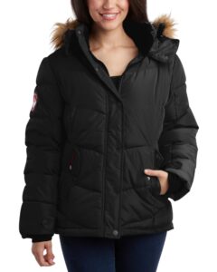 canada weather gear women's winter coat - quilted heavyweight puffer parka coat – plus sized jacket for women (s-3x), size large, black/natural