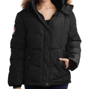 CANADA WEATHER GEAR Women's Winter Coat - Quilted Heavyweight Puffer Parka Coat – Plus Sized Jacket for Women (S-3X), Size Large, Black/Natural